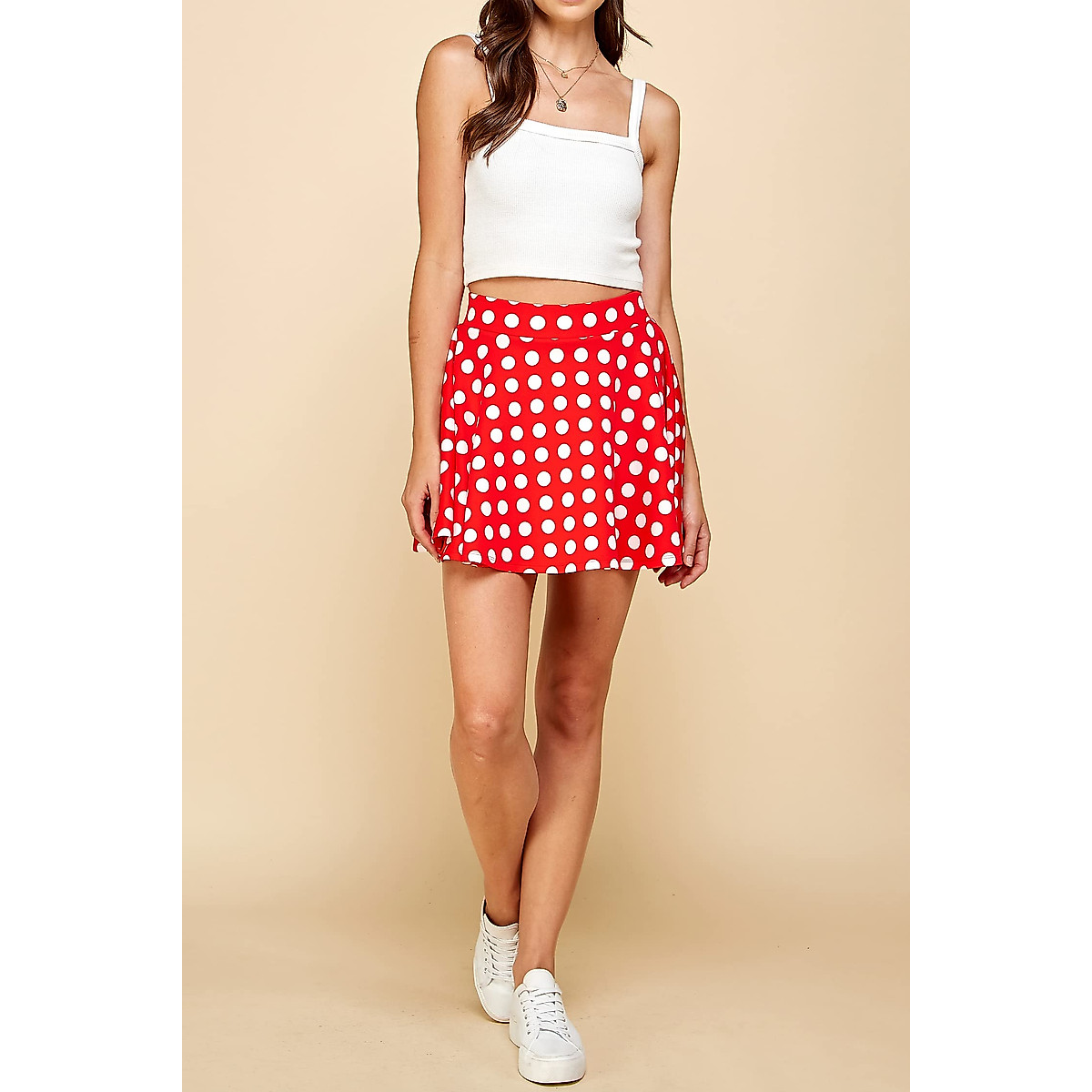 MBJ WB211 Women's Basic Versatile Stretchy Flared Skater Skirt for Girl S RED_Polka