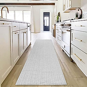 EARTHALL Upgraded Boho Runner Rug 2'x8', Grey Hallway Runner, Light Grey, 100% Woven Cotton Washable Gray Indoor Outdoor Rug Runner 2x8 for Entryway/Kitchen/Laundry Room/Doorway/Bedroom