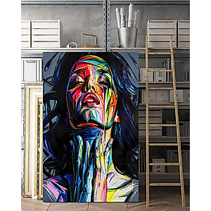 Pop Art Banksy Street Art Colorful Graffiti Print Picture Woman Graffiti Canvas Painting Wall Decor for Living Room Canvas Framed Wall Artwork Modern Home Decor Ready to Hang-28x44 Inch