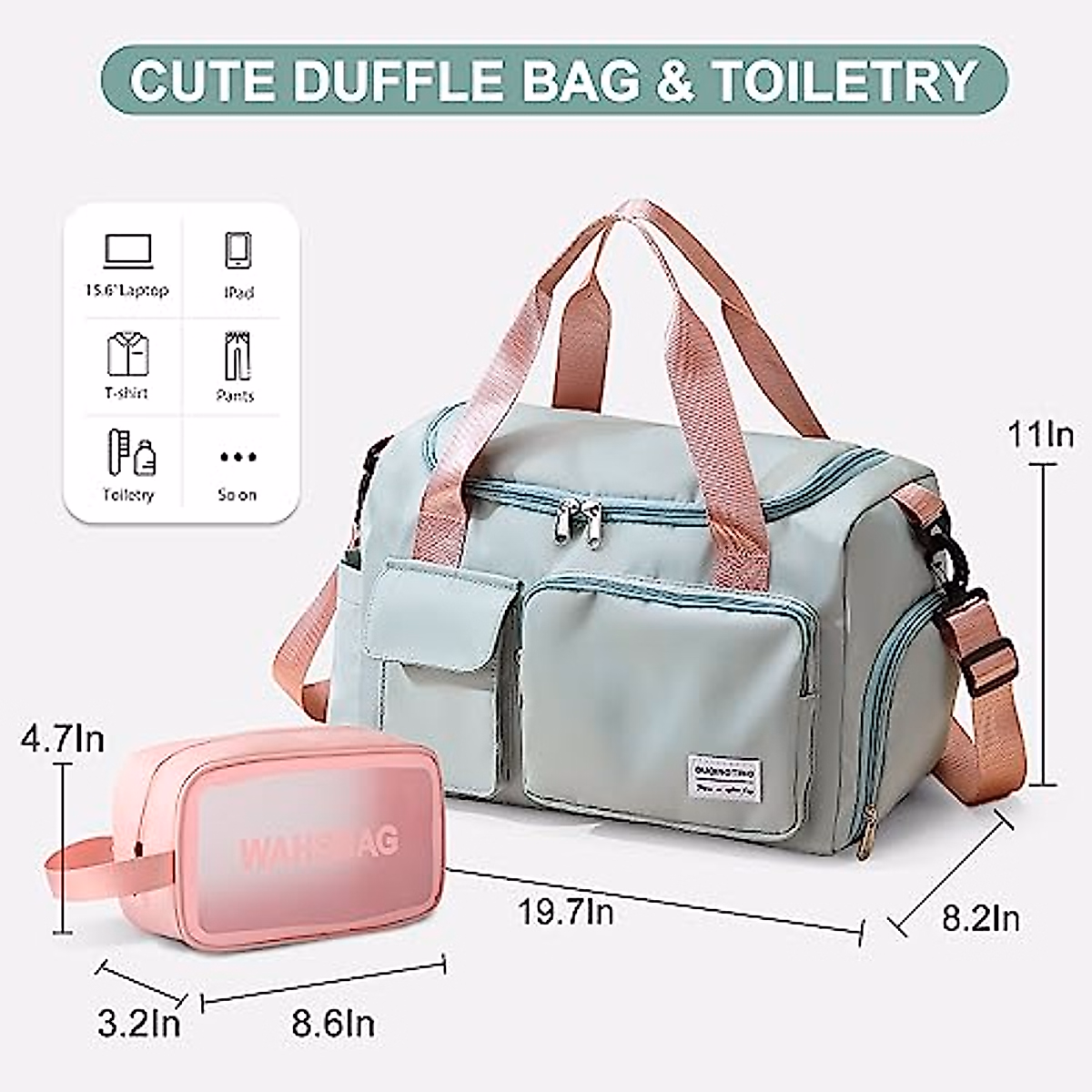 Small Gym Bag for Women, Waterproof Duffle Bag Carry On Weekender Bag with Shoe Compartment & Wet Pocket, Tote Bag for Travel, Workout, Sport
