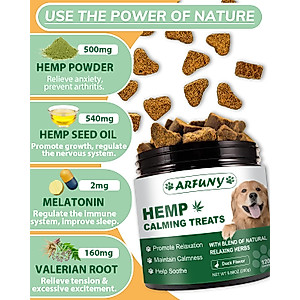 Hemp Calming Chews for Dogs Anxiety, Duck Flavored Calming Chews for Dogs 120 Chews Dog Calming Treats Natural Ingredients Calming Treats for Dogs Aid for Separation Barking Thunderstorms Travelling
