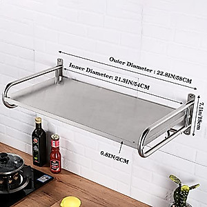 QUNIMA Microwave Shelf Wall Mount w/6 Hook, Microwave Hanging Kit, 22'' Stainless Steel Storage Shelves for Kitchen/Bathroom (Black/Weight 120 lbs)