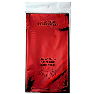 JUICY MOOM Red Foil Tablecloth Plastic Table Cover Rectangle Tables Tinsel Foil Table Cloth for Wedding Anniversary Birthday Graduation Bachelorette Thanksgiving Christmas Party, 54 x 108 Inch, 2pc