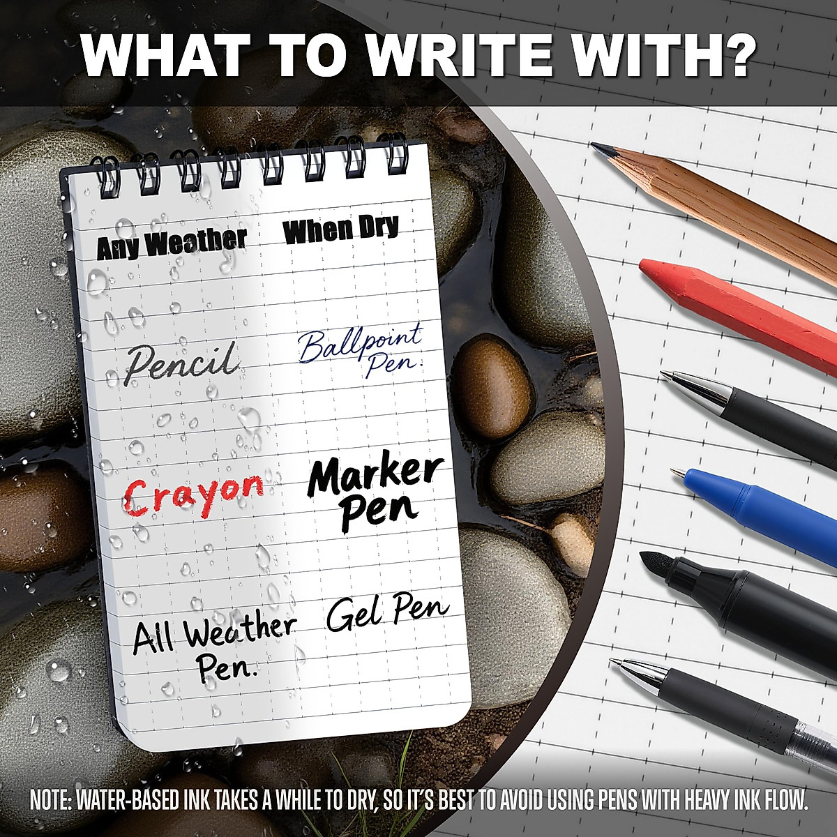 GLORYFIRE Waterproof Notebook All Weather Shower Pocket Tactical Notepad with Cover Steno Pad Memo Book (black 5pcs)