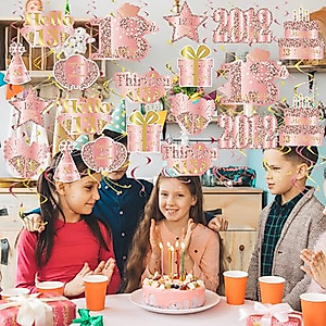36PCS Pink Rose Gold 13th Birthday Decorations Hanging Swirls for Girls, Happy 13th Birthday Party Supplies Vintage 2012 Foil Swirls,Thirteen Years Old Birthday Ceiling Hanging Decorations Party Decor