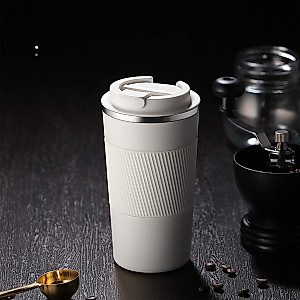 YINJOYI 17oz Travel Coffee Cups Insulated Mug Thermal Tumbler to Go with Lid Leak Proof Reusable Stainless Steel Coffee Mug Spill Proof for Hot and Iced Cold Drinks (White, 510ml)