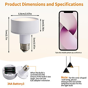Vitnucrol 2 Pack Magnetic Battery Operated Light Bulbs with Remote Control, Cordless LED Puck Lights, Wireless Dimmable E26 Screw in AA Battery Power Bulbs for Non Electric Lamps