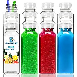 Fonteme 12oz Plastic Bottle, White Lid with Straws Tamper Evident Seal Leak-Resistant BPA-Free Plastic User-Friendly Fridge Safe Reusable Perfect for Drinks, Juices & Beverages - 12 Bottles/20 Straws