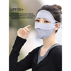 Face UV Face Covering UPF 50+ Women Sun Protection Face Mask Washable Reusable for Running Outdoors (Light grey,US,Alpha,Medium,Regular,Regular)
