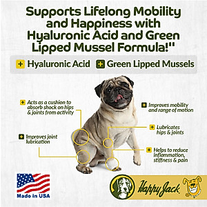 Happy Jack Flexenhance Dog Hip and Joint Supplement with Skin & Coat Support Plus (80 Chewable Tabs), Improve Flexibility & Mobility, Glucosamine, Green Lipped Mussel, Fish Oil