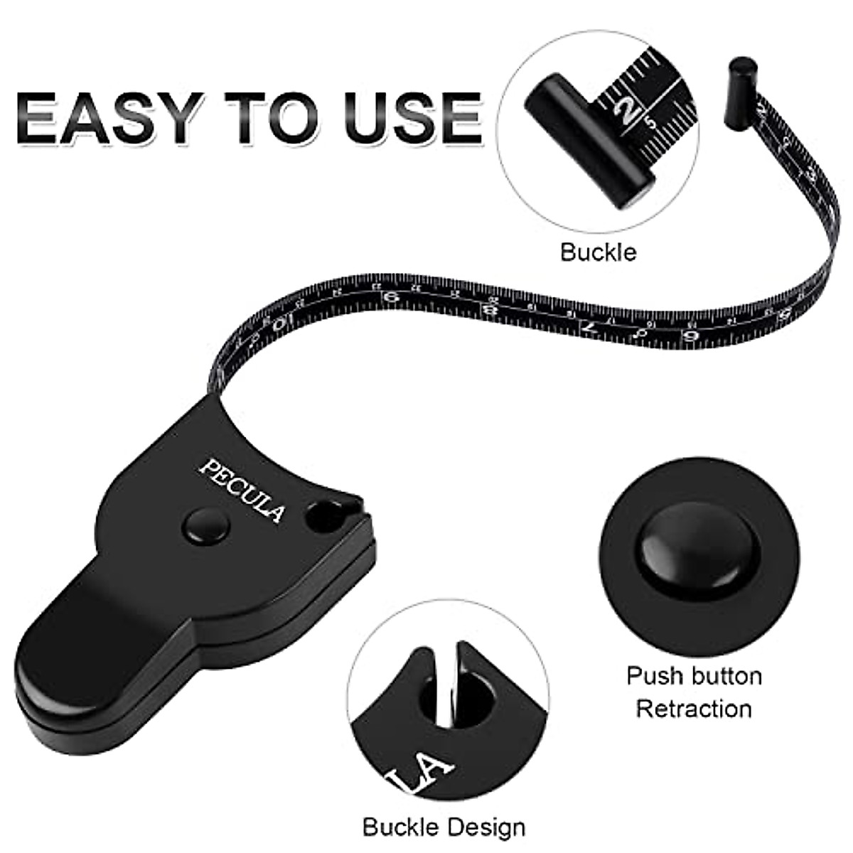 Body Measuring Tape 60 inch, Body Tape Measure, Lock Pin and Push Button Retract, Body Measurement Tape, Black