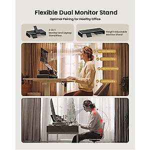 ProtoArc Standing Desk with Dual Monitor Stand Riser, 48 x 24 Inches Height Adjustable Desk with Storage, Electric Stand up Desk with Laptop Stand (Black/White)