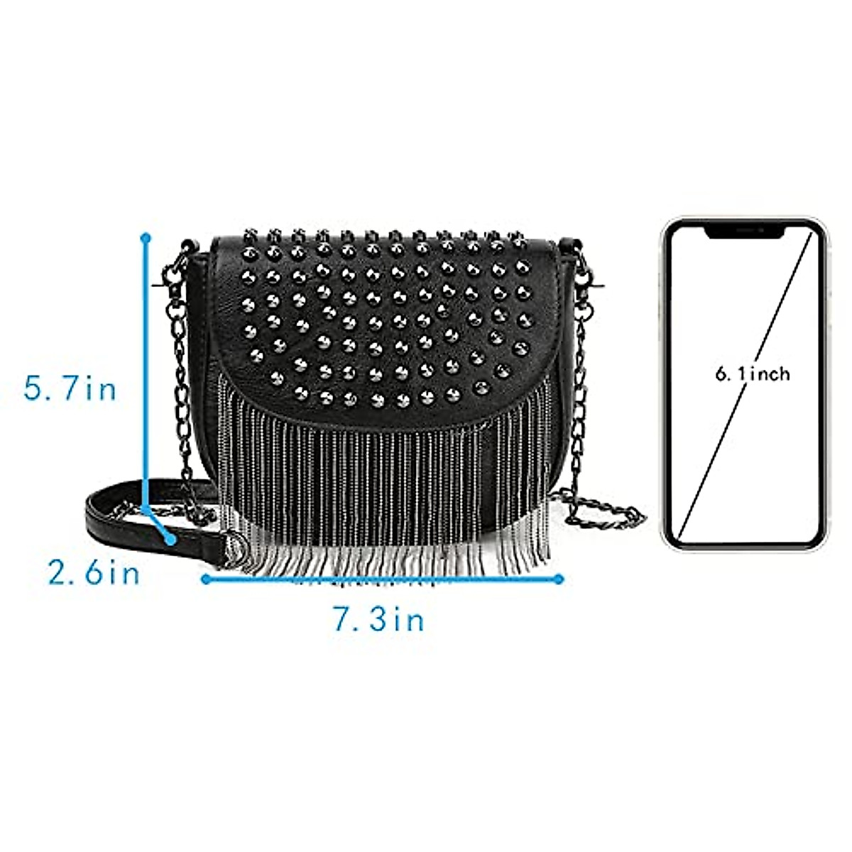 Hoce Leather Rivet Crossbody Purse Small Studded Chain Bag for Women Girls Black A