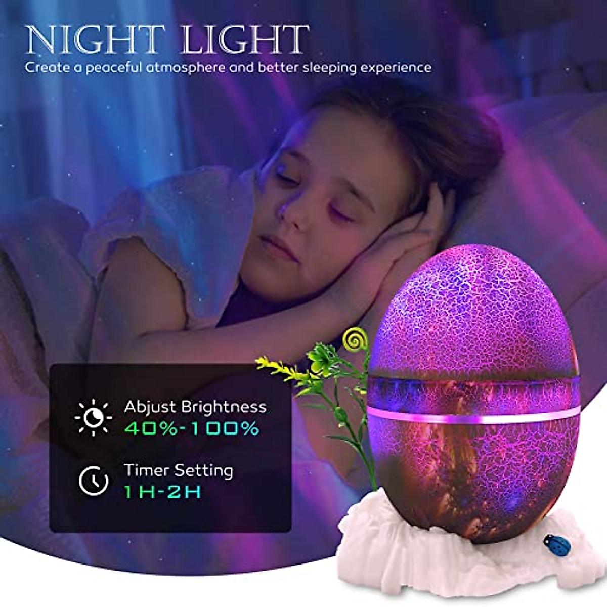 Star Aurora Galaxy Projector Dinosaur Egg Projector Night Light with Bluetooth,Timing Function,14 Colors Mixed Ocean Wave Move Star Lights for Birthday Party,Computer Room and Game Room Decoration