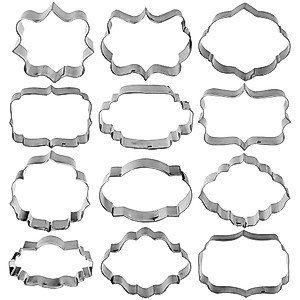 12PCS Frame Cookie Cutter Plaque Cookie Cutters Stainless Steel Different Frames Fondant Cutter Molds Frames Fondant Cookie Cutter for Birthday Party Decorations