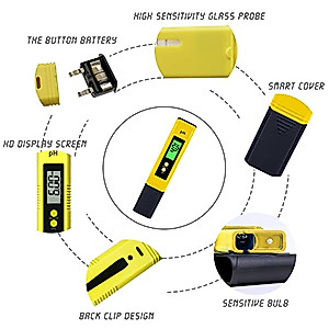 MEKBOK Hydroponics pH Meter Digital PH Test Pen 0.01 high-Precision Thermometer, Measuring Instrument and Thermometer, Suitable for hydroponics, Home Drinking and Aquarium