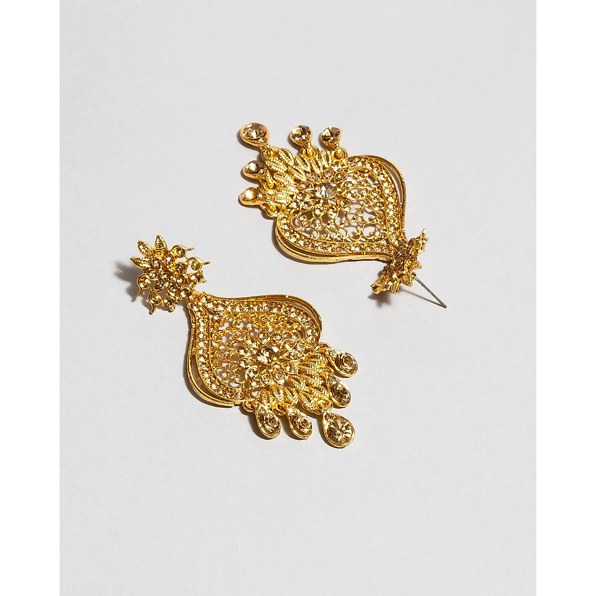 Bindhani Golden Rhinestone Head Piece Maang Tikka & Indian Earrings For Women