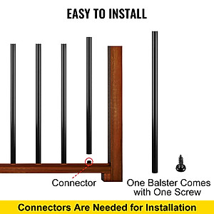 VEVOR Deck Balusters, 26"x0.75" Metal Deck Spindles, 101 Pack Staircase Baluster with Screws, Aluminum Alloy Deck Railing for Wood and Composite Deck, Circle Baluster for Outdoor Stair Deck Porch