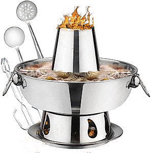 stainless steel hot pot Chinese Charcoal hotpot, Chinese meats fondue Lamb outdoor cooker picnic cooke (1.9-QT, silver)