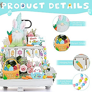 15 Pcs Easter Tiered Tray Decor Easter Bunny Easter Egg Easter Gnomes Plush Doll Table Centerpiece Wooden Signs Farmhouse Happy Spring Decoration for Indoor Home Kitchen Decor