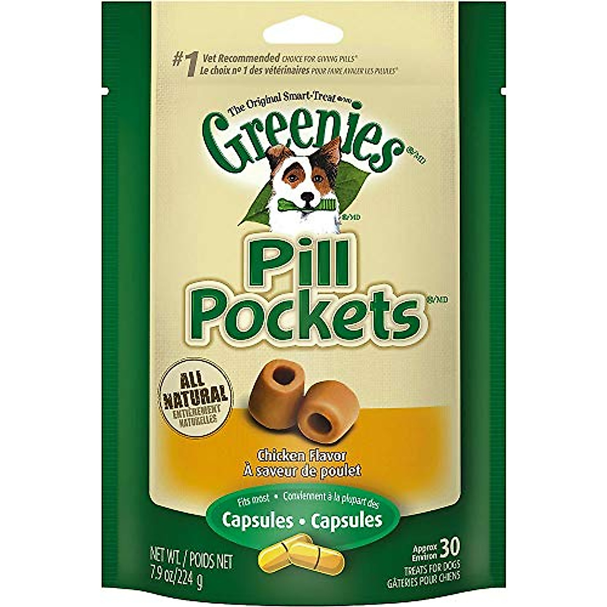 GREENIES PILL POCKETS Capsule Size Natural Dog Treats with Chicken Flavor, (6) 7.9 oz. Packs (180 Treats)