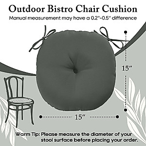 LOVTEX Bistro Chair Cushions Set of 4, Outdoor Round Chair Cushions 15 Inch, Waterproof Round Outdoor Cushions with Ties, Dark Gray Outdoor Chair Cushions for Patio Furniture