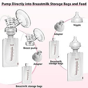 Double Electric Breast Pump with 10 Breastmilk Storage Bags, 2 Flanges and Milk Extractor, Breastfeeding Pump with 4 Modes, 9 Levels, Portable Breast Pump Strong Suction Power, Quiet, Pain Free（Pink）