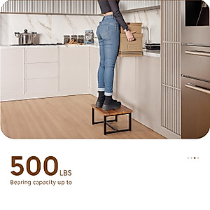 Holana 9" Wooden Step Stool for Adults - Acacia Wood One Step Stools for High Beds Riser - 500 Lbs Heavy Duty Step Stool - Stepping Stool Bathroom for Elderly, Kid, Bed, Kitchen (Steel Frame+ Acacia)