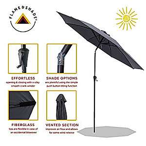 FLAME&SHADE 11 ft Outdoor Market Patio Table Umbrella with Fiberglass Rib Tips and Tilt, Anthracite