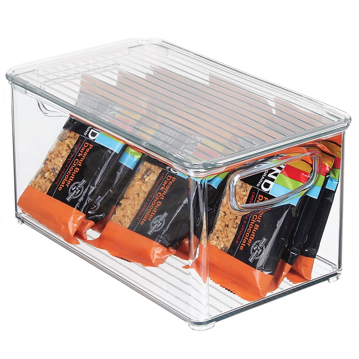 mDesign Plastic Deep Storage Bin Box Container with Lid and Built-In Handles - Organization for Fruit, Snacks, or Food in Kitchen Pantry, Cabinet, or Cupboard, Ligne Collection, 6 Pack, Clear