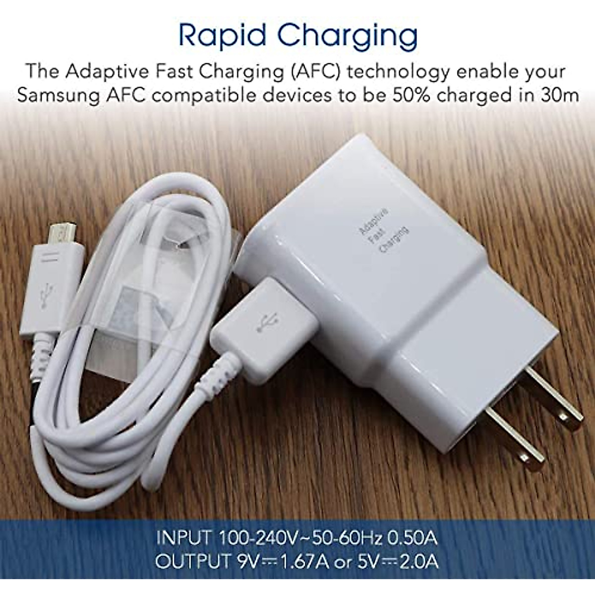 Wall Charger Kit Adaptive Fast Charge Compatible Samsung Galaxy S7 / S7 Edge / S6 / S6 Plus / A6 / J7 / J3 / Note5 4, USB 2.0 Charger Plug and Micro USB Cable (2 Pack)
