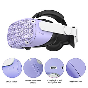 Gwyoneaon Protective Cover for Oculus/Meta Quest 2 Accessories, Silicone Controllers Grip Cover Protector, Soft Shell Skin with Face Cover and Lens Cover (Purple)