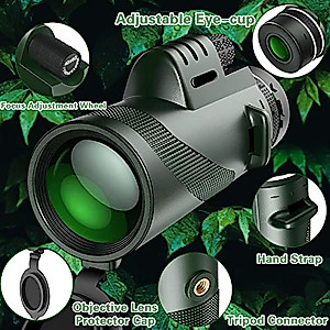80x100 HD Monocular Telescope, High Power Monocular for Adults with Smartphone Adapter & Tripod, for Camping and Concerts Bird Watching Wildlife Camping Hiking