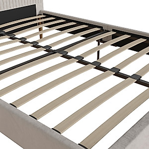 Mr. Kate Daphne Upholstered Bed with Headboard and Modern Platform Frame, Queen, Ivory Velvet