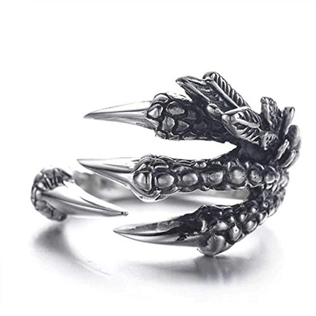 Dragon Claw Ring Silver Ouroboros Snake Serpent Cobra Game of Thrones GOT Medieval Steampunk Stainless Steel Leviathan Poseidon Coiled Dragon Sea Beach Mayan (Dragon Claw) (9)