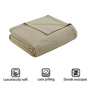 Madison Park BL51N-0675 Liquid Cotton Luxury Blanket Premium Soft Cozy 100% Ring Spun Cotton For Bed , Couch or Sofa, Twin, Linen