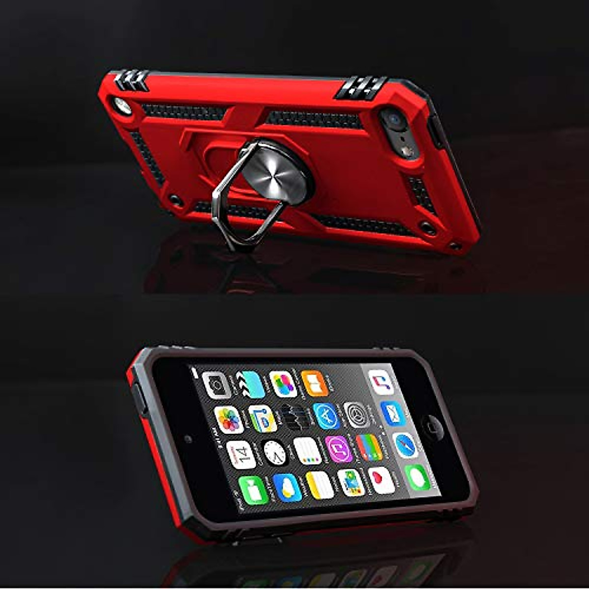 iPod Touch 7 Case, iPod Touch 6 Case with Car Mount,IDweel Hybrid Rugged Shockproof Protective Cover with Built-in Kickstand for iPod Touch 5 6 7th Generation, Red