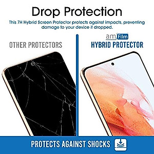 amFilm Screen Protector for Samsung Galaxy S21 5G 6.2 inch (2021), Fingerprint ID Compatible, HD Clear, Scratch Resistant Hybrid, with Easy Installation Tray, Polyethylene Terephthalate, 2 Pack