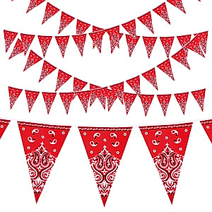 Waenerec Western Themed Party Decorations 6 Pack Red Bandana Pennant Banner Country Farm Cow Print Banner Flags Cowboy Baby Shower Decorations for Boy Rodeo Wild West Party Supplies