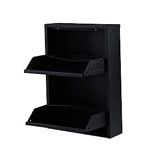 Alveon Flip Drawer Shoe Cabinet, Storage Organizer, Freestanding Shoe Rack, Wall Mounted No-Assembly (Black, 2 Drawer)
