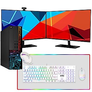 Computer Desktop PC, Intel Core i7, TechMagnet Siwa 8, 16GB RAM, 128GB SSD Boot + 2TB HDD, New MTG Dual 22 Inch Monitor, Gaming Kit with Webcam, WiFi, Win 11 Home (Renewed)