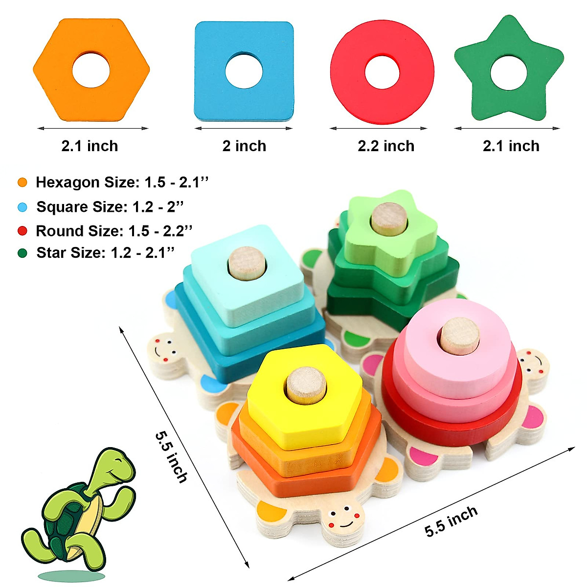 WOOD CITY Stacking Toys for Toddlers 1-3, Montessori Shape Sorter Baby Toys 12-18 Months, Wooden Block Educational Puzzle Toys for Boys Girls 1 2 3 4 Year Old Preschool Learning Gifts