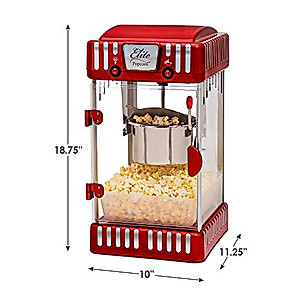 Elite Gourmet EPM-250# Electric Tabletop Popcorn Kettle Maker, Retro Carnival, Warming Light (2.5Oz, Red)