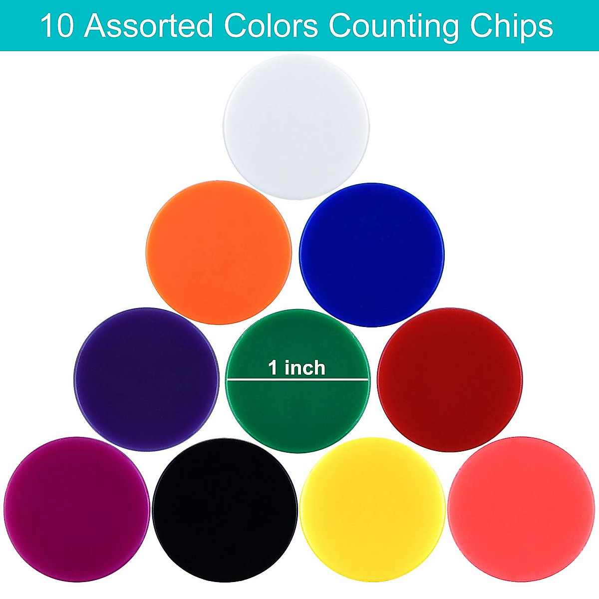 Coopay 300 Pieces 10 Colors Plastic Learning Counters Disks Bingo Chip Counting Discs Markers for Math Practice and Poker Chips Game Tokens,1Inch (Style 1)