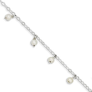 IceCarats 925 Sterling Silver White Round Freshwater Cultured Pearl Chain Bracelet