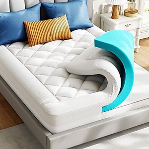 PERLECARE Dual Layer 3 Inch Memory Foam Mattress Topper Queen Size, 2 Inch Cooling Gel Memory Foam Plus 1 Inch Pillowtop Mattress Pad for Back Pain, CertiPUR-US Certified, PCMT11W-Q3