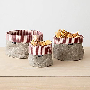 LinenMe Red Striped Linen Cotton Jazz Basket, Produced in Europe, 15 x 20cm