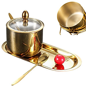 2 Pcs Stainless Steel Seasoning Box,Spice pot seasoning bottle Salt Pepper sugar storage bottle With Spoon and Clear Lid for home and kitchen (gold)