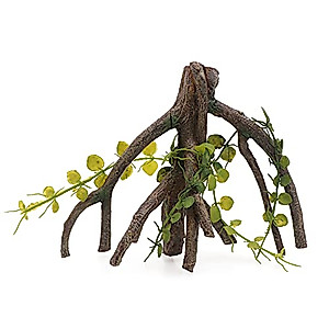 HRRIVE Reptile Corner Climbing Branch with Plant Leaves Terrarium Habitat Decoration for Bearded Dragon Lizard Snake Hermit Crab Crested Gecko Leopard Chameleon Frog Climbing Accessory