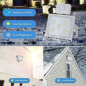 Houssem 30W LED Flood Light with PIR Security Lighting Outside Spotlight Led Search Lamp 110V Floodlights for Outdoor Garden Street Square Cool White[Energy Class A+]